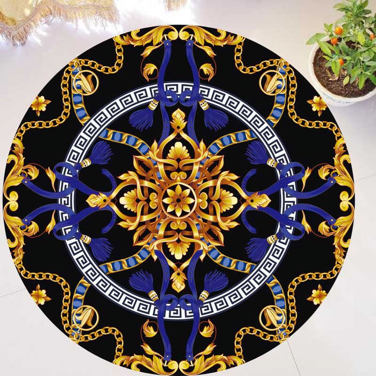Black Gold Baroque Golden Damask Greek Key Area Rug for Living Room ...