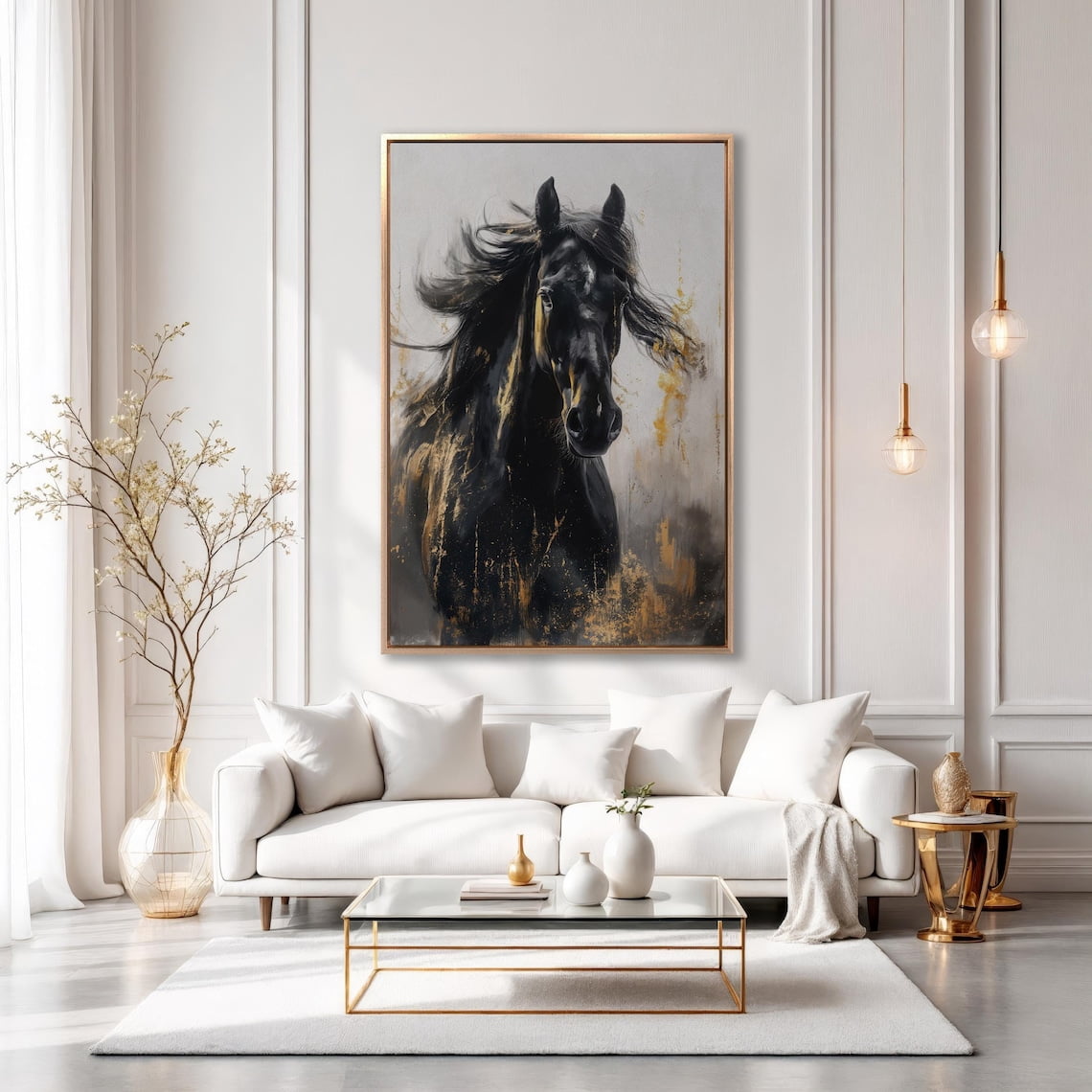 Black Gold Beautiful Horse Print Abstract Noble Stallion Wall Art ...