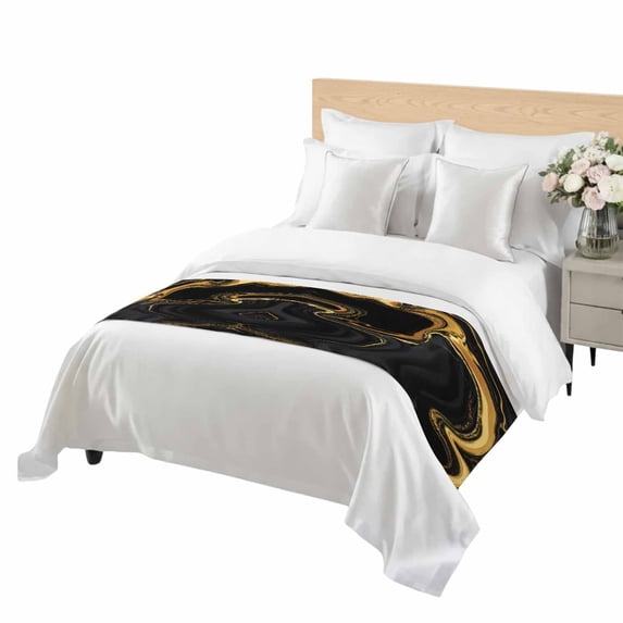 Black Gold Bed Runner Cal King Size Marble Luxury Abstract Abstract ...