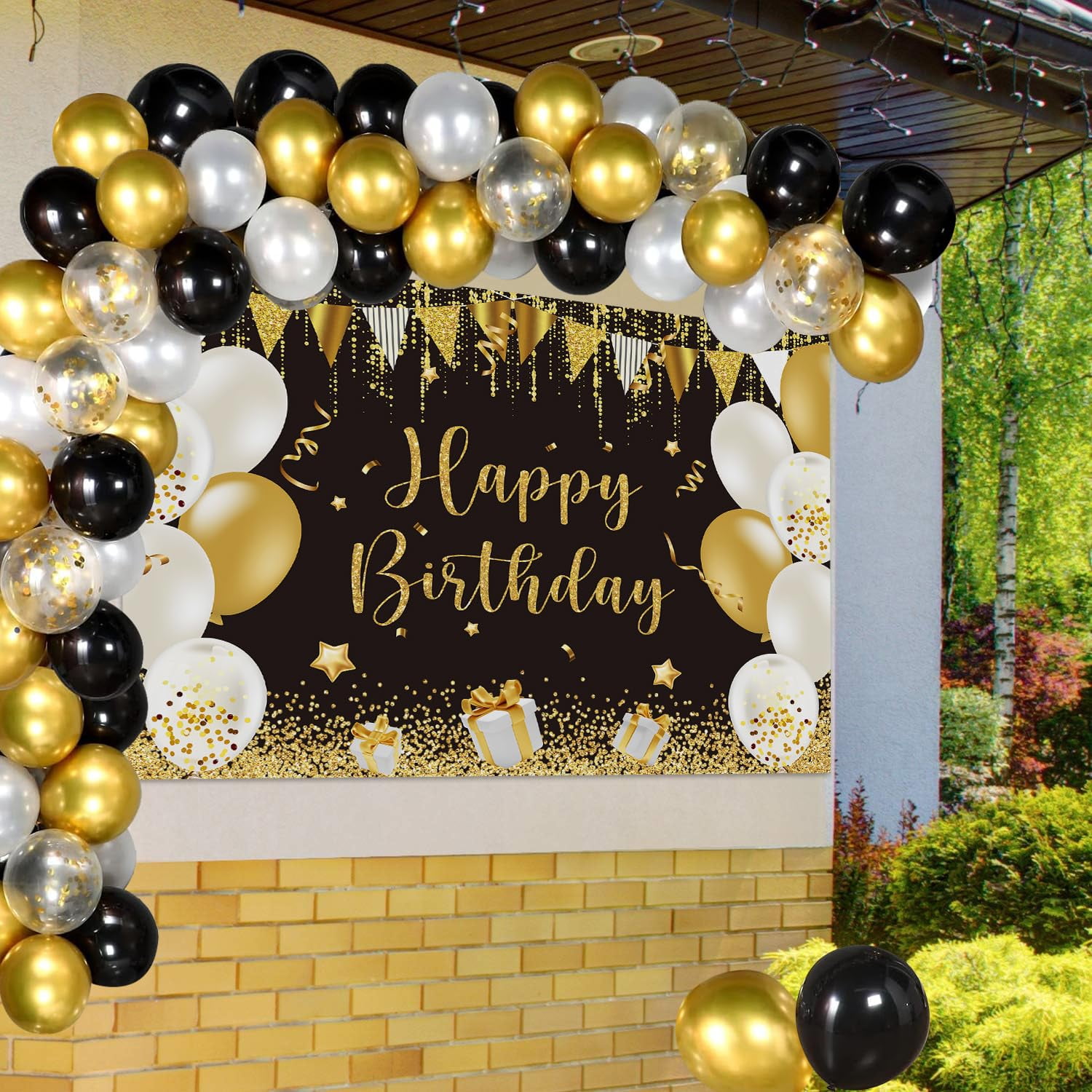 Black Gold Birthday AJH3 Party Decorations for Men Women 55Pcs Glitter Black and Gold Balloon ...
