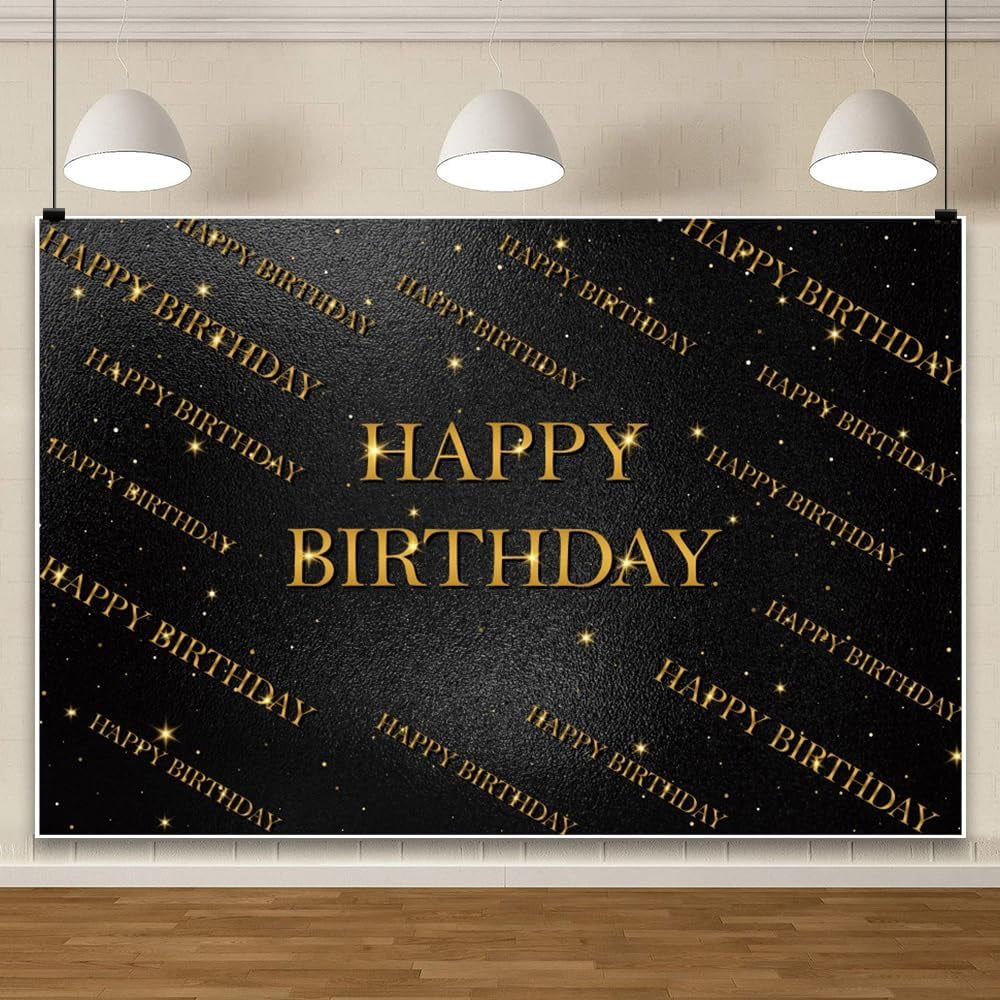 Black and Gold Birthday Backdrop Black Leather Theme Happy Birthday ...