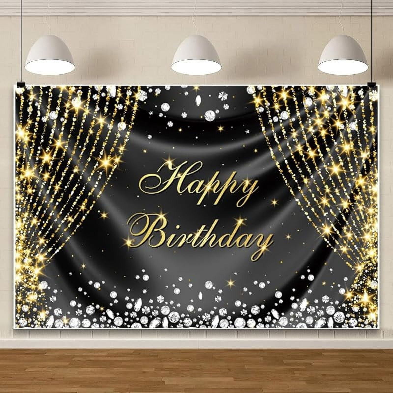 Black Gold Birthday Backdrop Golden Diamond Bokeh Sequin Spot Background for Photography Happy ...
