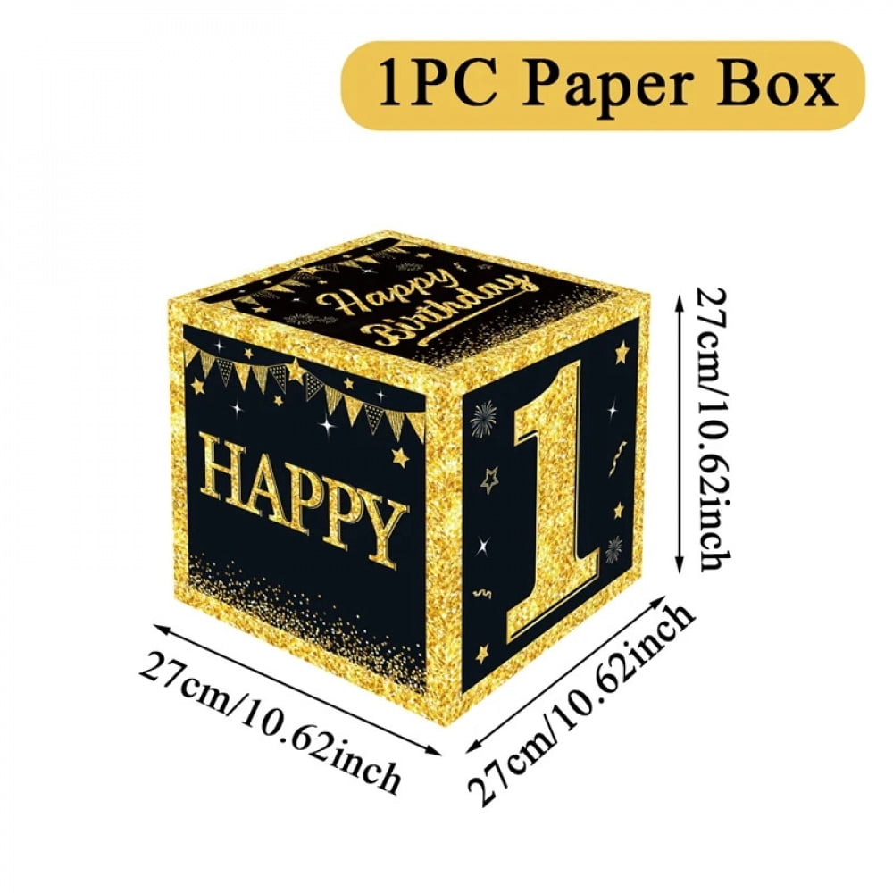 Black Gold Birthday Number Paper Box Happy 18 30 40 50 60 Year Old ...