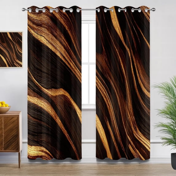 Black Gold Blackout Curtains, Modern Abstract Luxury Window Curtains ...