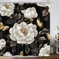 Black and Gold Boho Floral Shower Curtain, Vintage Unique Dark Flowers ...