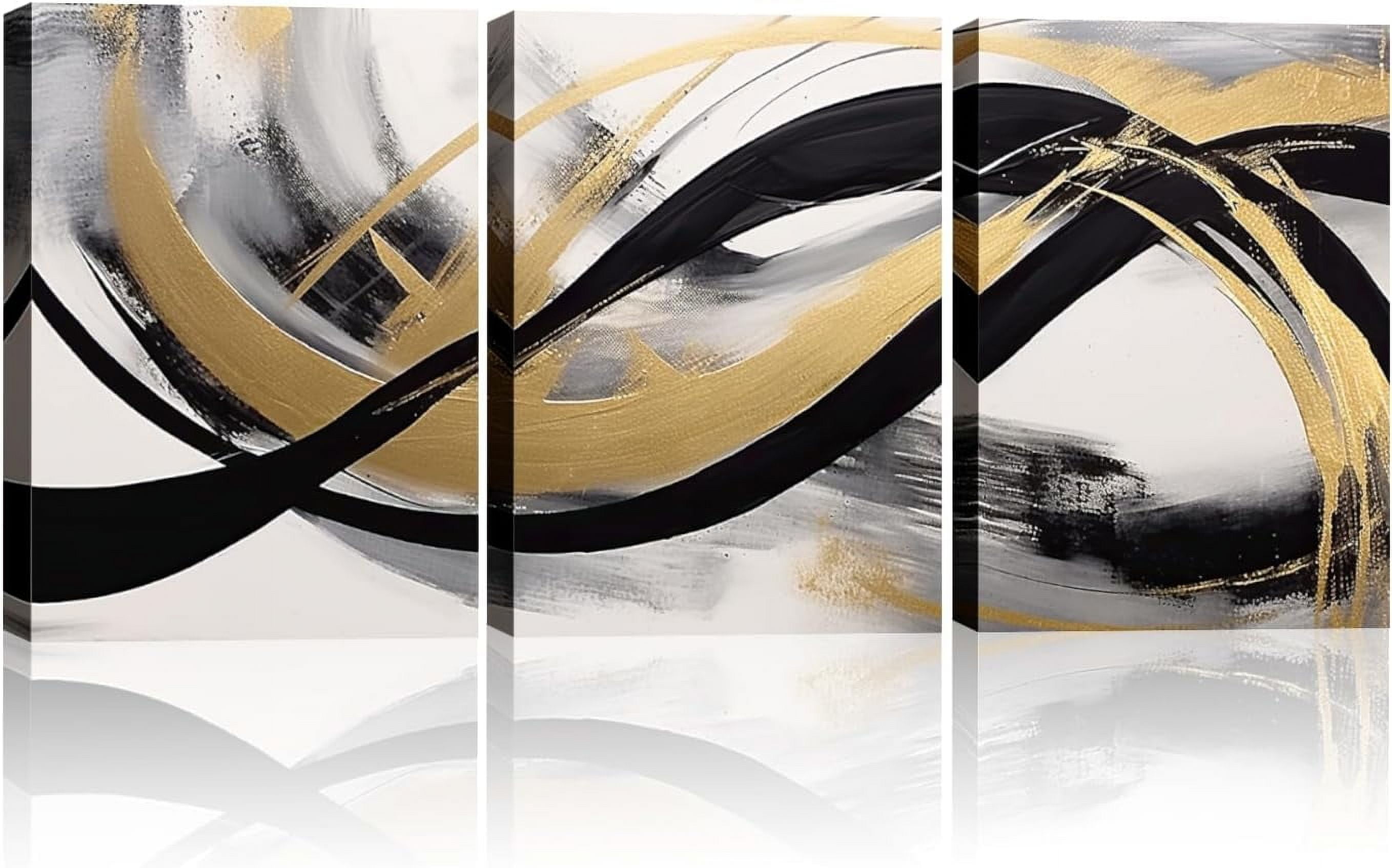 Black and Gold Canvas Wall Art 3 Piece Abstract Marble Texture Picture ...