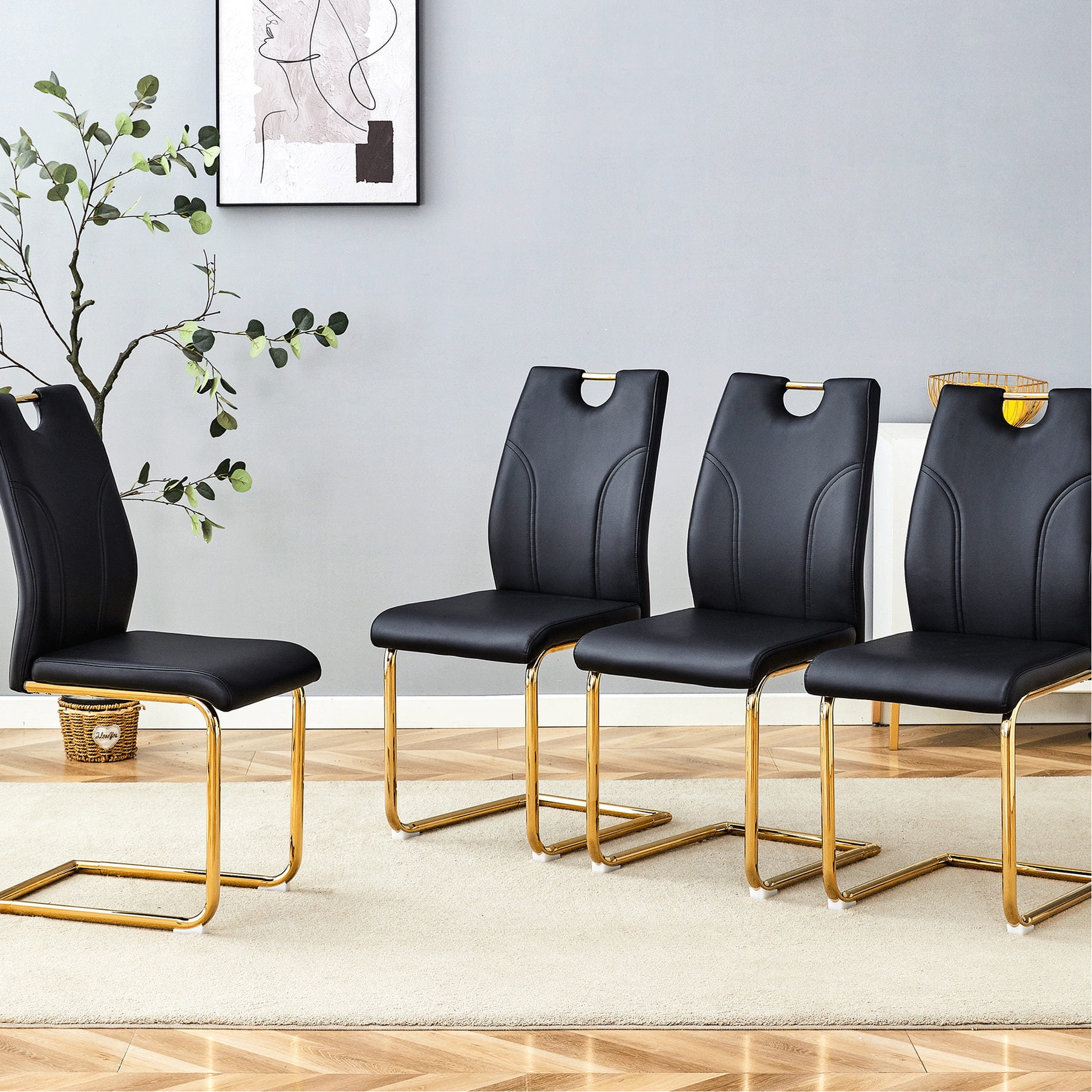 Black & Gold Chair Set - Good Support & Elastic Cushion - Dining ...
