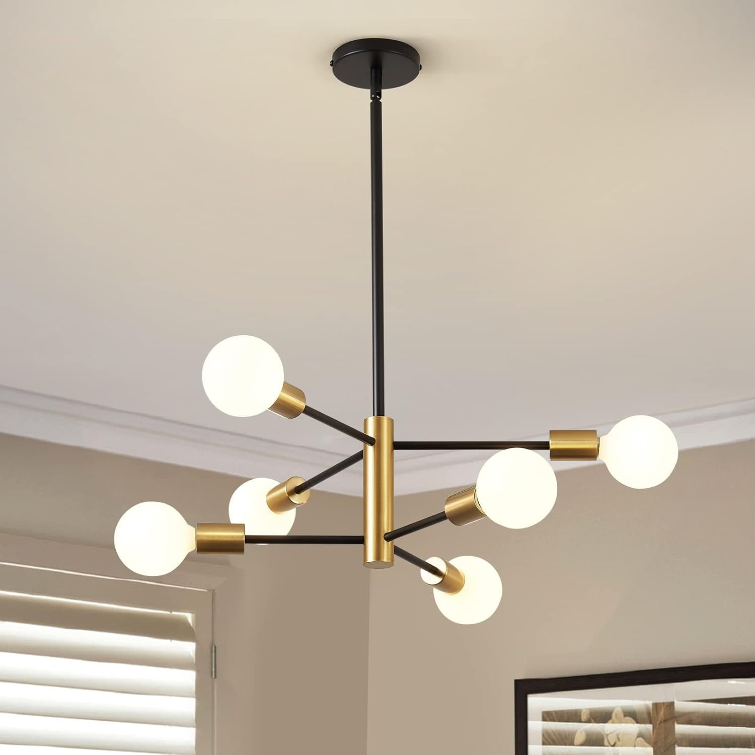 Black and Gold Chandelier Ceiling Light Fixture, Modern 6-Light Sputnik ...