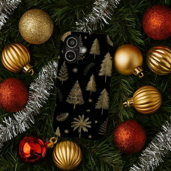 Black Gold Christmas Tree Pattern Phone Case 17 16 15 14 13 12 11 Pro ...