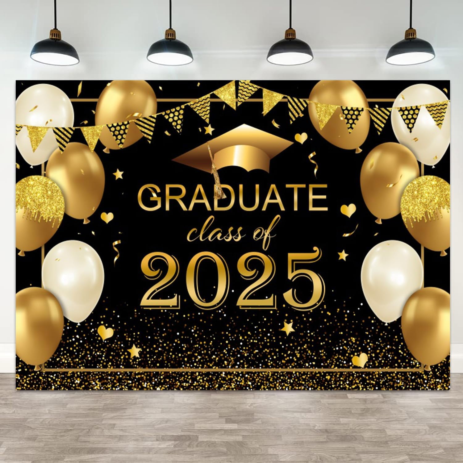 Black and Gold Class of 2025 Graduation Backdrop Graduation Prom Party ...