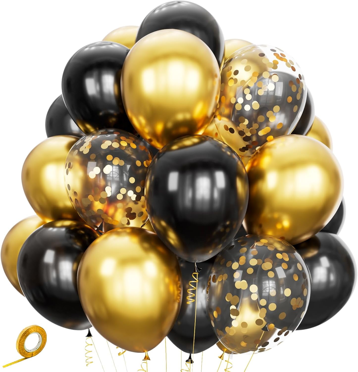 Black Gold Confetti Balloons 50 Pack 12 inch Black and Gold Metallic ...
