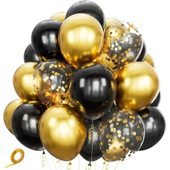 Black Gold Confetti Balloons 50 Pack 12 inch Black and Gold Metallic ...