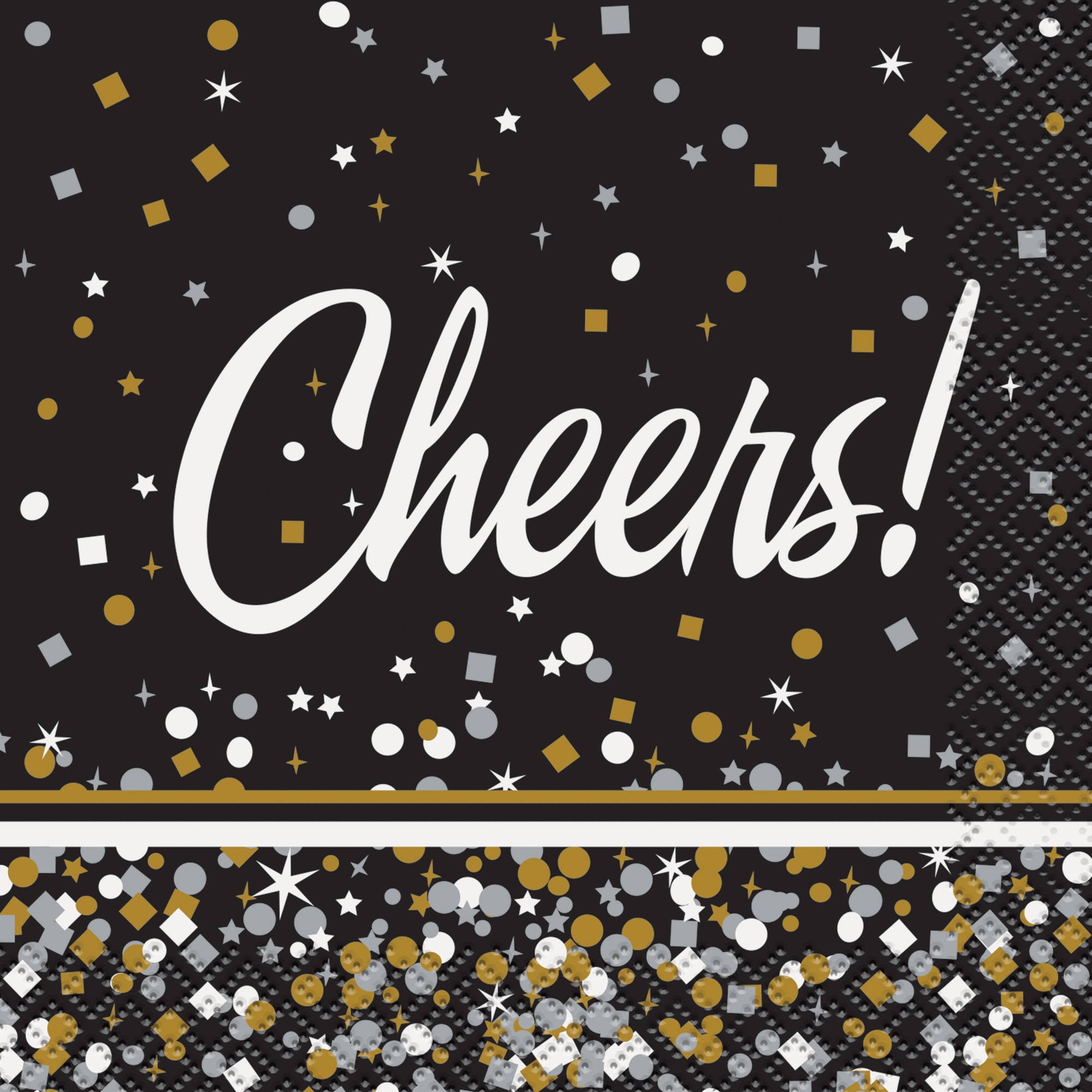 Black & Gold Confetti Cheers Cocktail Napkins, 5in, 16ct - Walmart.com