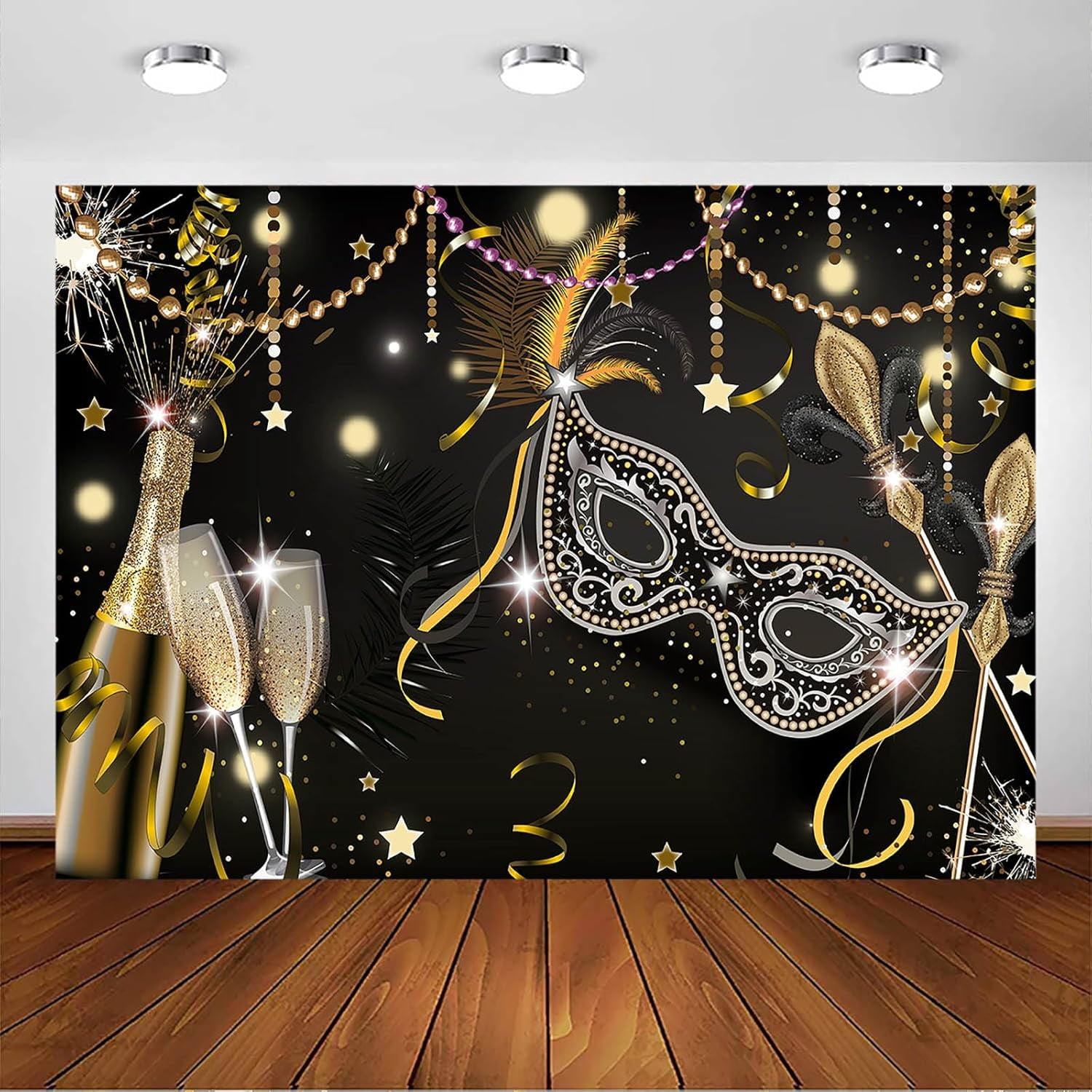 Black Gold Confetti Photography Backdrop for Masquerade Party ...