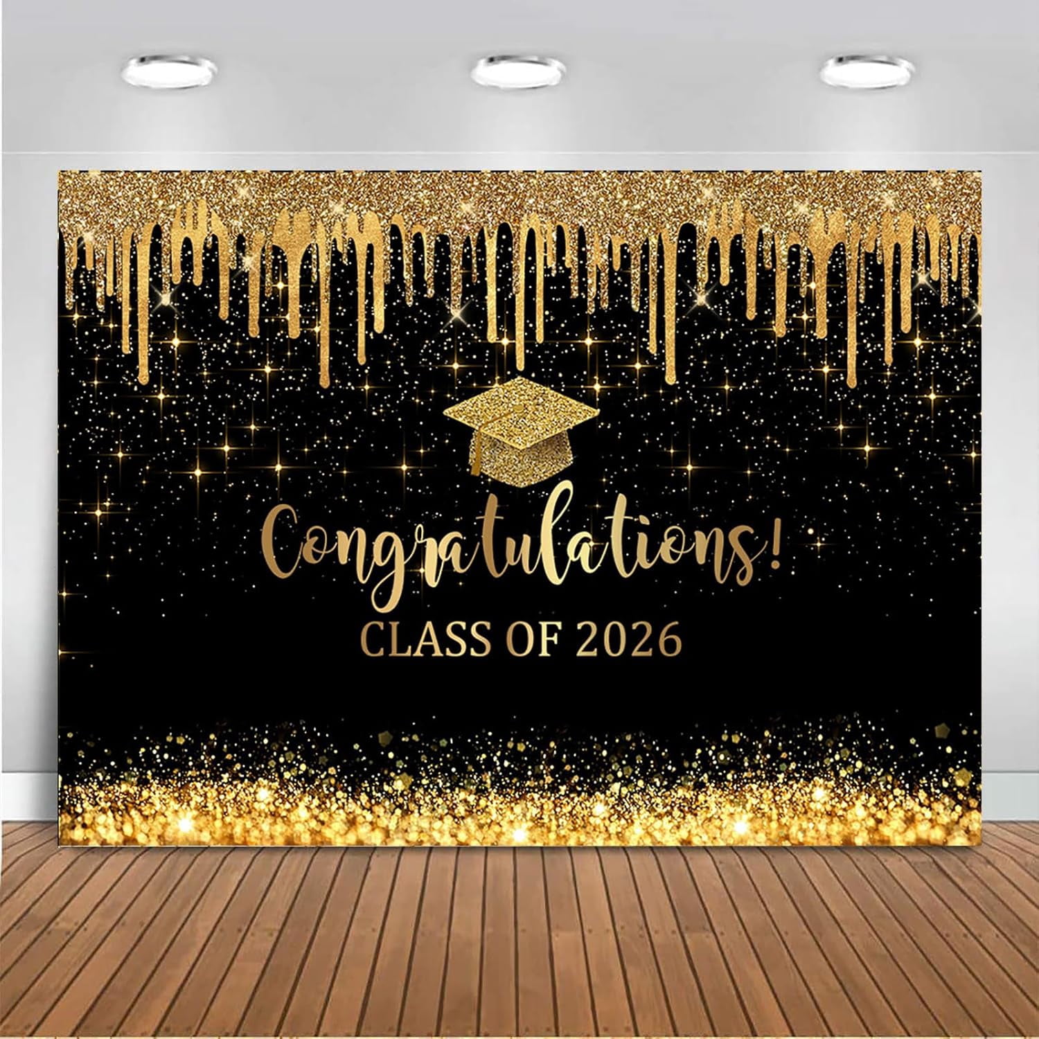 Black Gold Congrats Grad Backdrop Class of 2026 Graduation Background ...