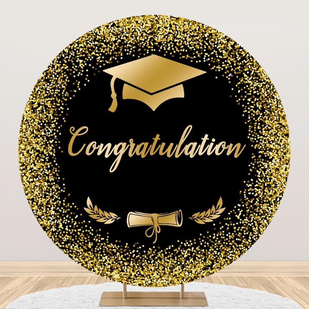 Black and Gold Congratulations Grad Round Backdrop Cover Class of 2025 ...