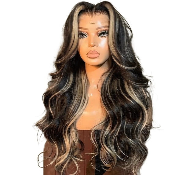 Black Gold Contrasting Large Wave Long Curly Hair Wig Naturally Fluffy ...