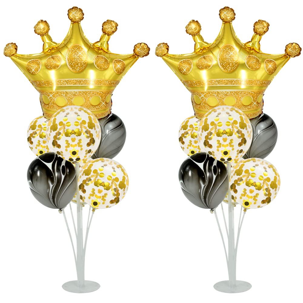 Black Gold Crown Balloon STF9 Stand Kit For Table Set with Gold Crown Balloons 9 Gold Confetti 4 ...