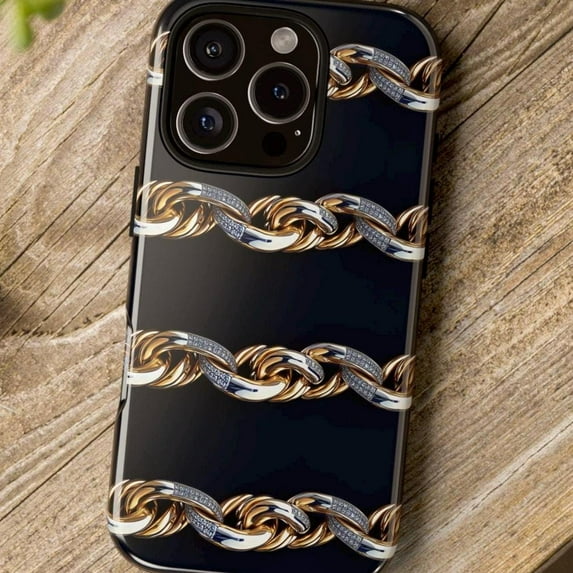Black Gold Diamond Chain Elegant Jewel Phone Case for iPhone 17 11 12 ...