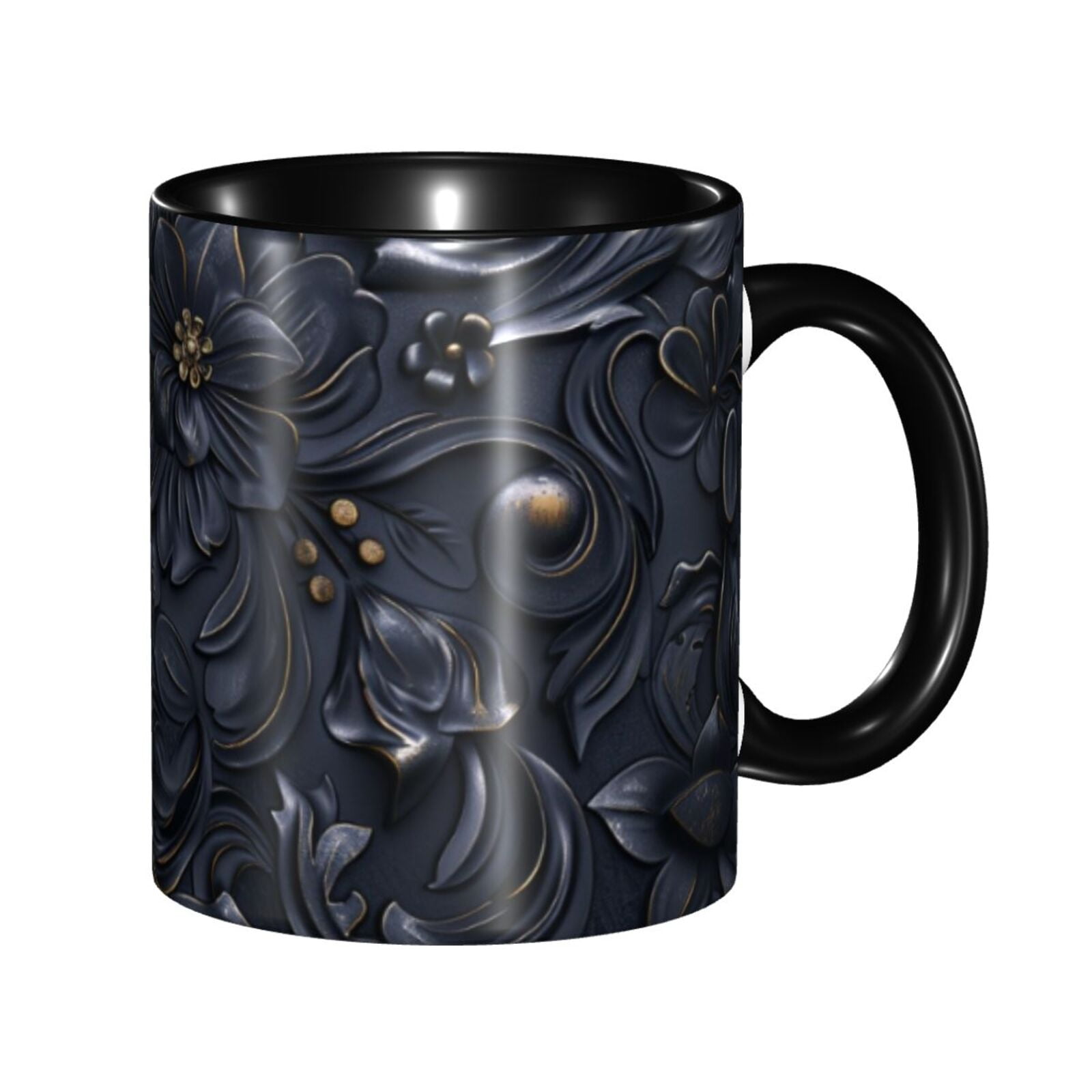 Black Gold Embossed Coffee Mug Fun Custom Ceramic Mugs 11oz Black ...