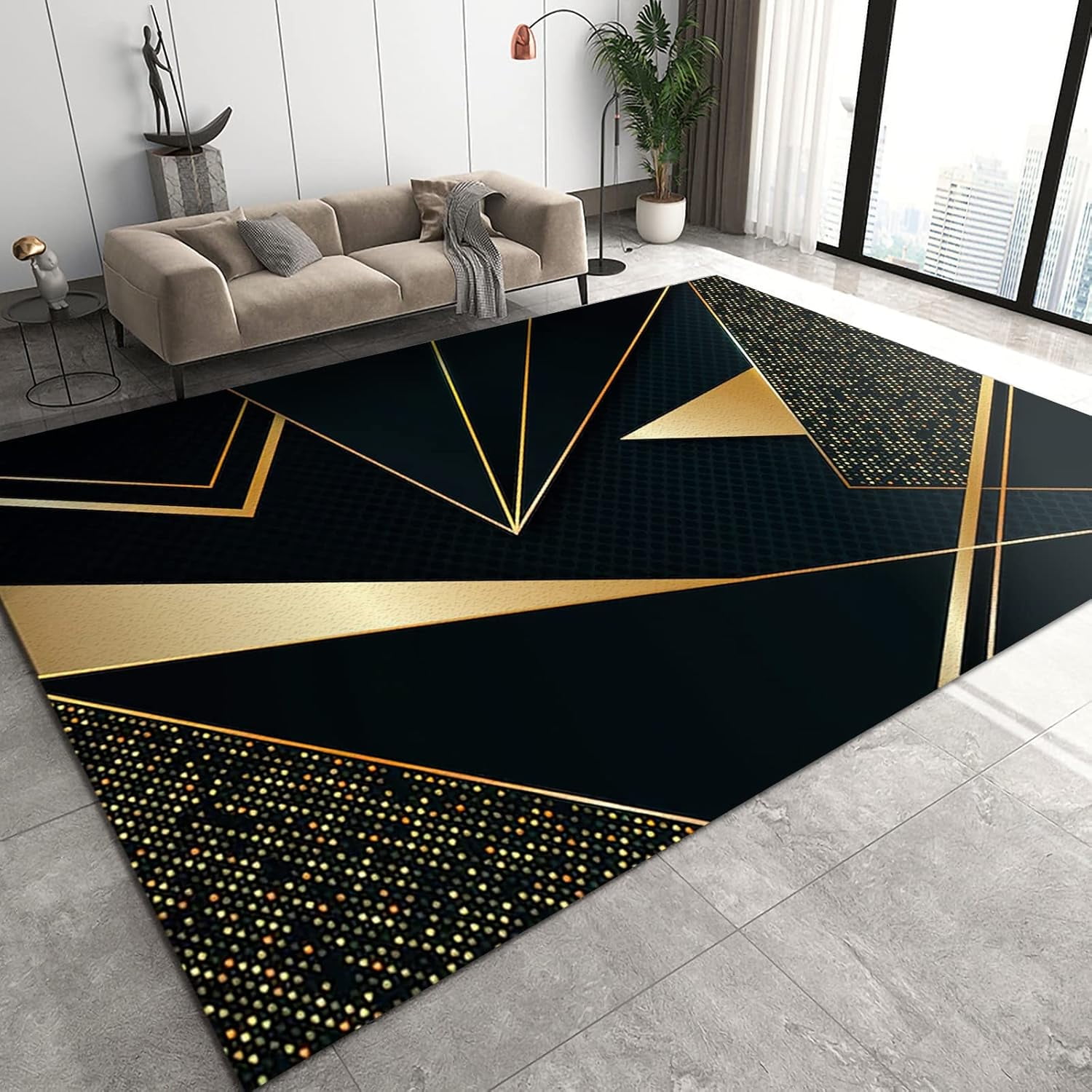Black Gold Exquisite Area Rugs, Modern Art Carpet, Floor Mat Durable ...