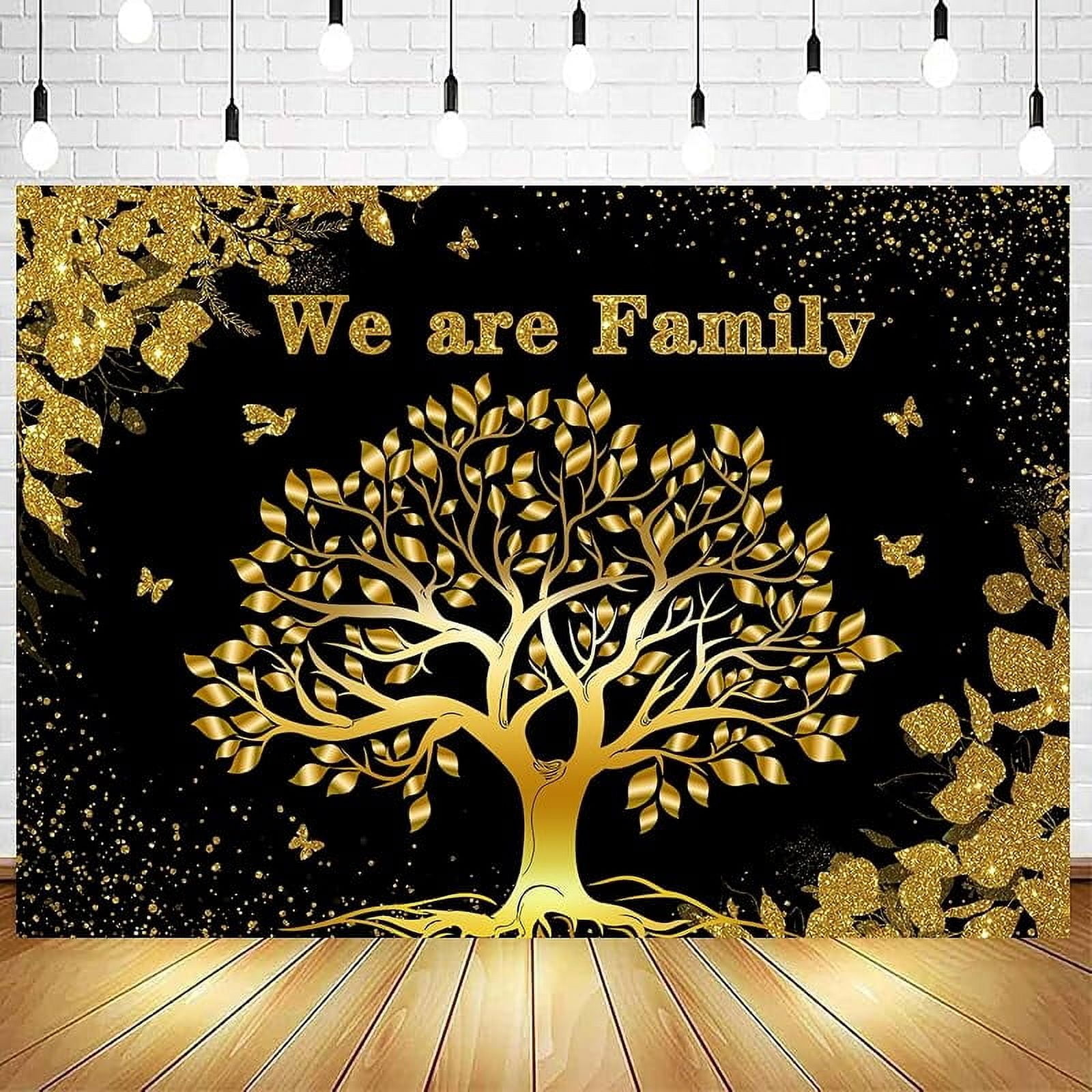 Black Gold Family Reunion Backdrop Dots Butterflies Members Family Tree ...