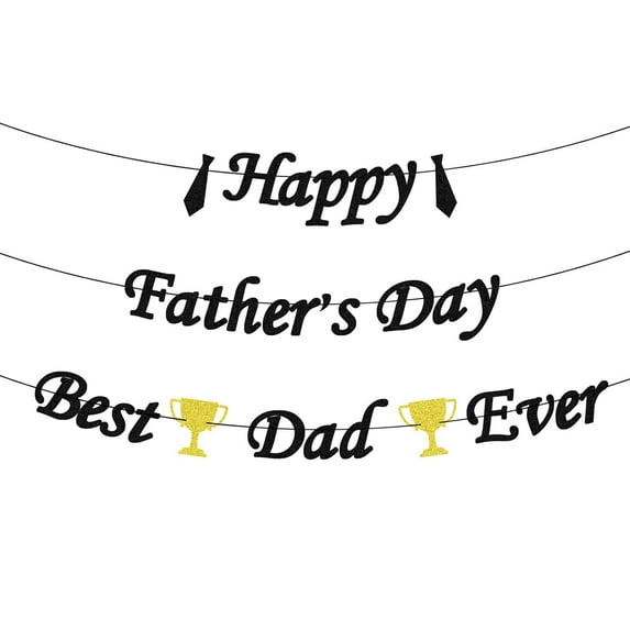 Black and Gold Father's Day Trophy Flag Dad Birthday Decorations, Happy ...