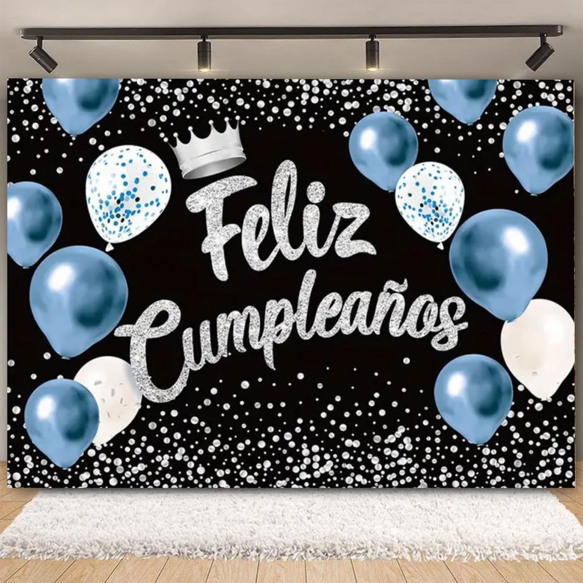 Black Gold Feliz cumpleaños Backdrops Birthday Gold Glitter Balloon ...