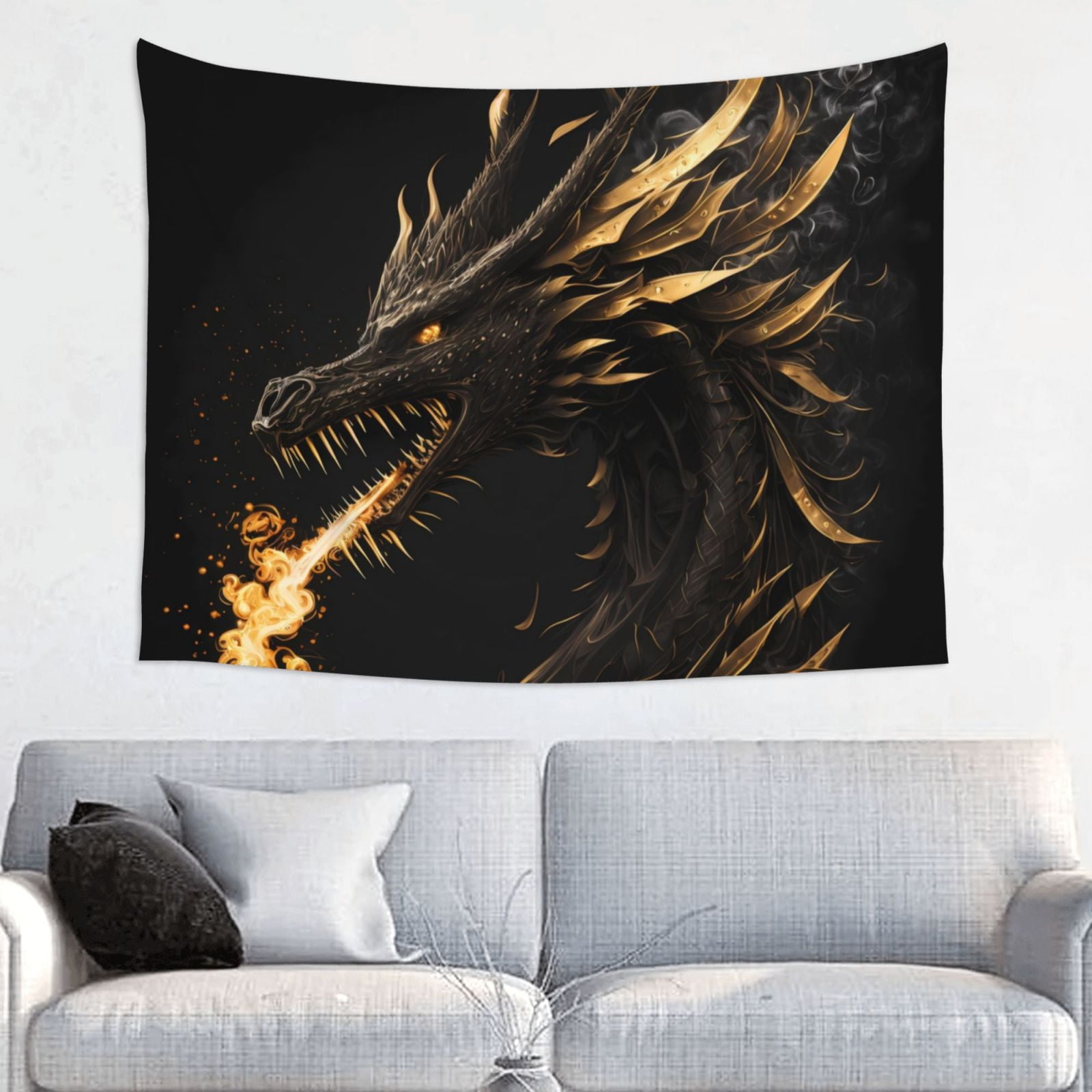 Black and Gold Fire Dragon Tapestry Home Decor Tapestry Wall Hanging ...