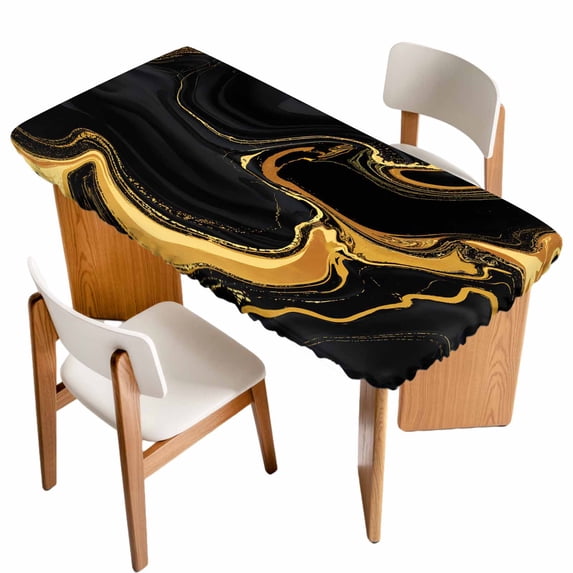 Black Gold Fitted Rectangle Tablecloth 24" x 36" Marble Luxury Abstract ...