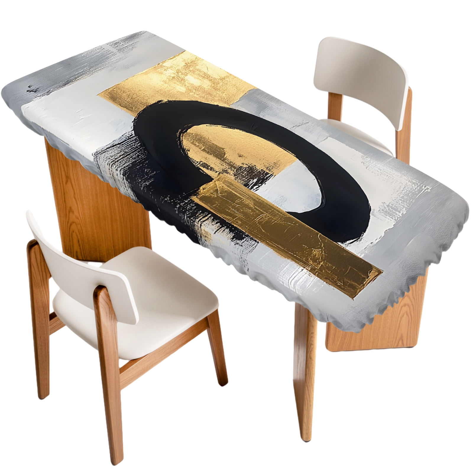 Black And Gold Fitted Rectangle Tablecloth 32" x 96" round Watercolor ...