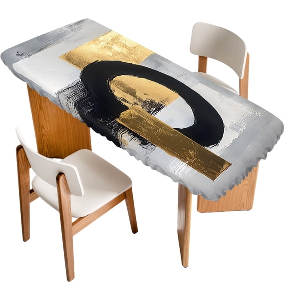 Black And Gold Fitted Rectangle Tablecloth 32" x 96" round Watercolor ...