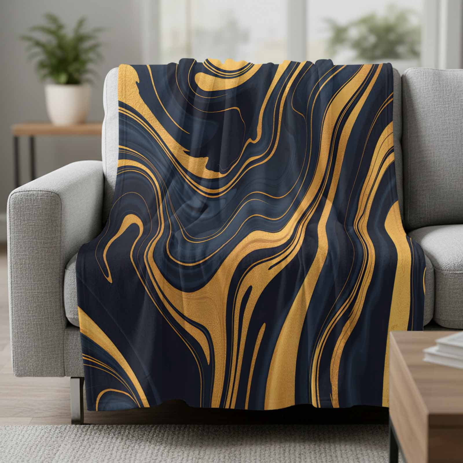 Black Gold Fleece Throw Blanket Marble Textures Abstract Art Modern ...