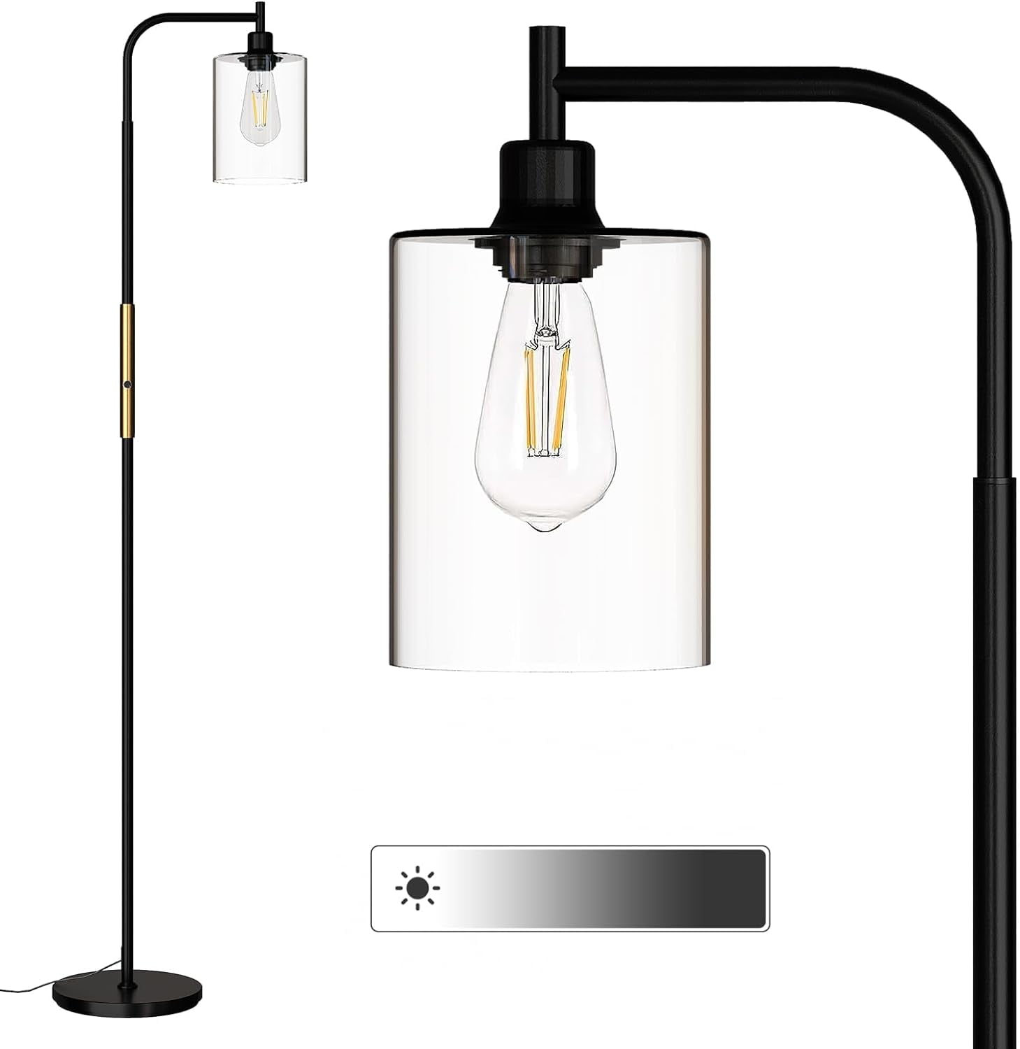 Black & Gold Floor Lamps for Living Room with Glass Shade, Dimmable ...