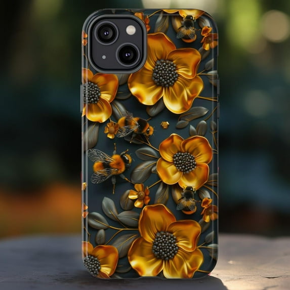 Black Gold Floral Bees 3D Elegant Dark Garden Art Phone Case 17 through ...