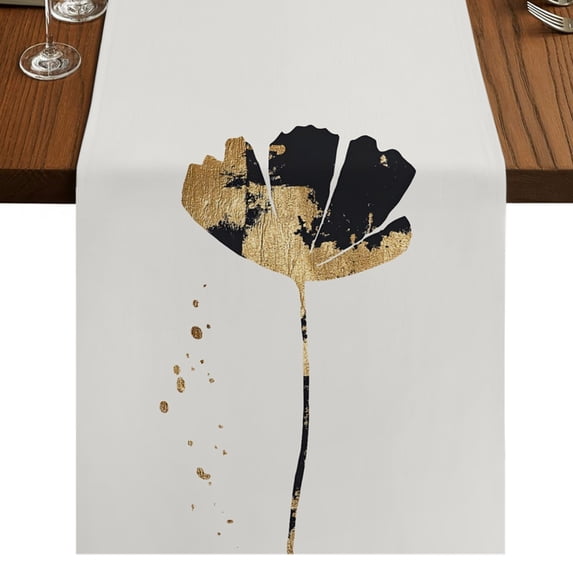 Black Gold Flower Burlap Cotton Table Runner 13x48 Inches Long ...