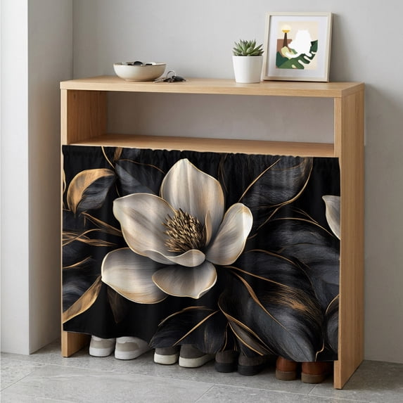 Black Gold Flower Cabinet Curtain 35"Wx35"L,Dustproof Under Sink Skirt ...