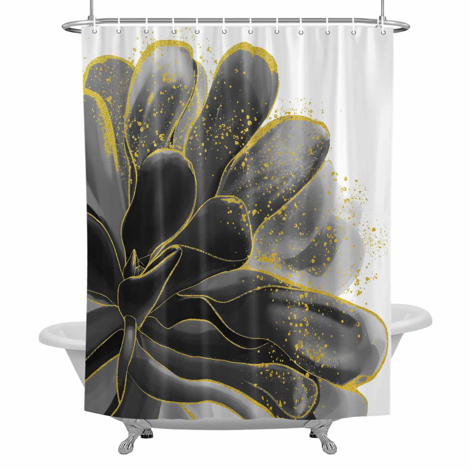 Black Gold Flower Shower Curtain for Bathroom, Gray Gradient Vintage ...