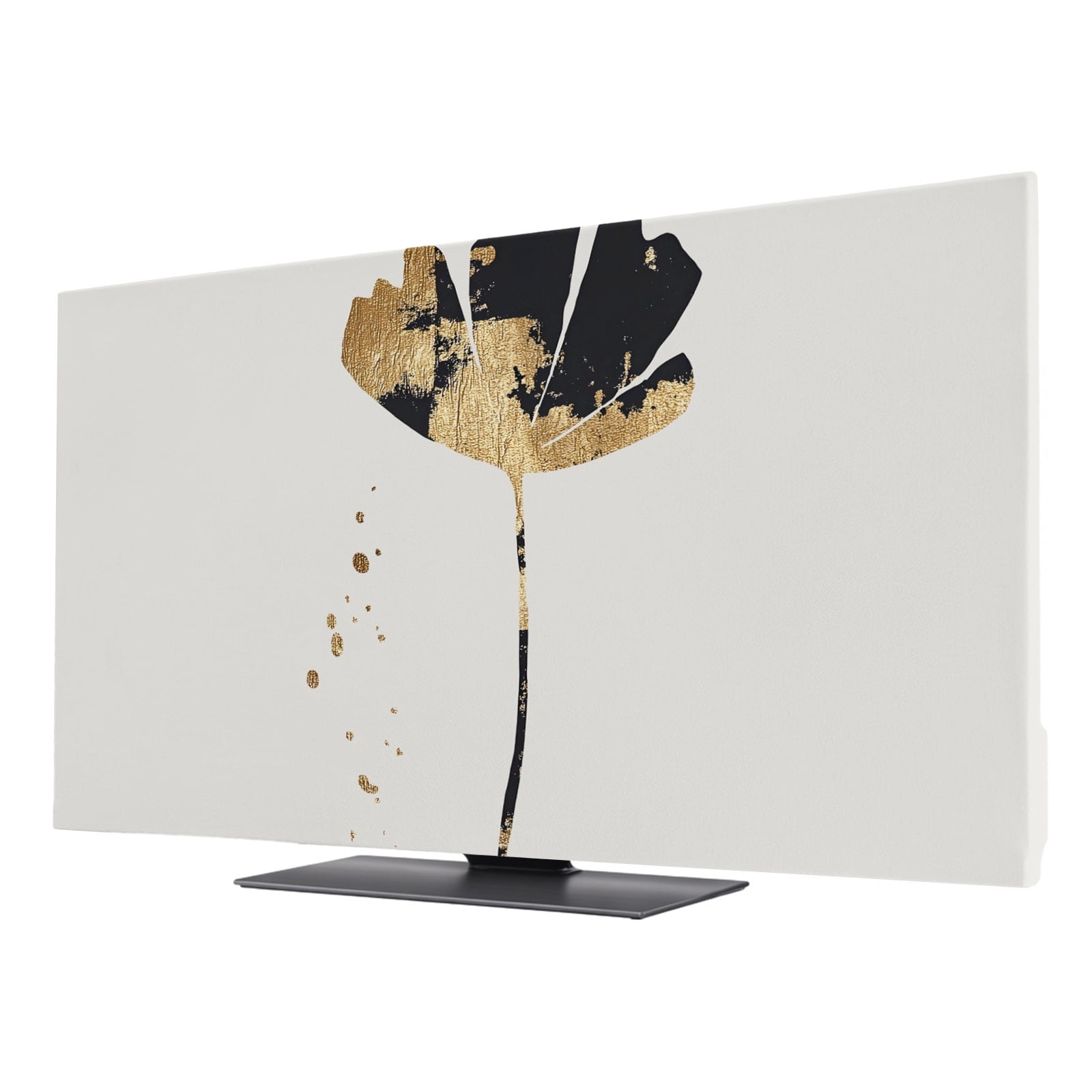 Black Gold Flower TV Cover for 24 Inch Screen, Stretch Fabric Dustproof ...