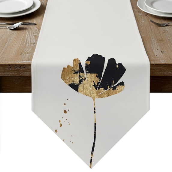 Black Gold Flower Table Runner Linen Burlap Table Runner 72 Inches Long ...