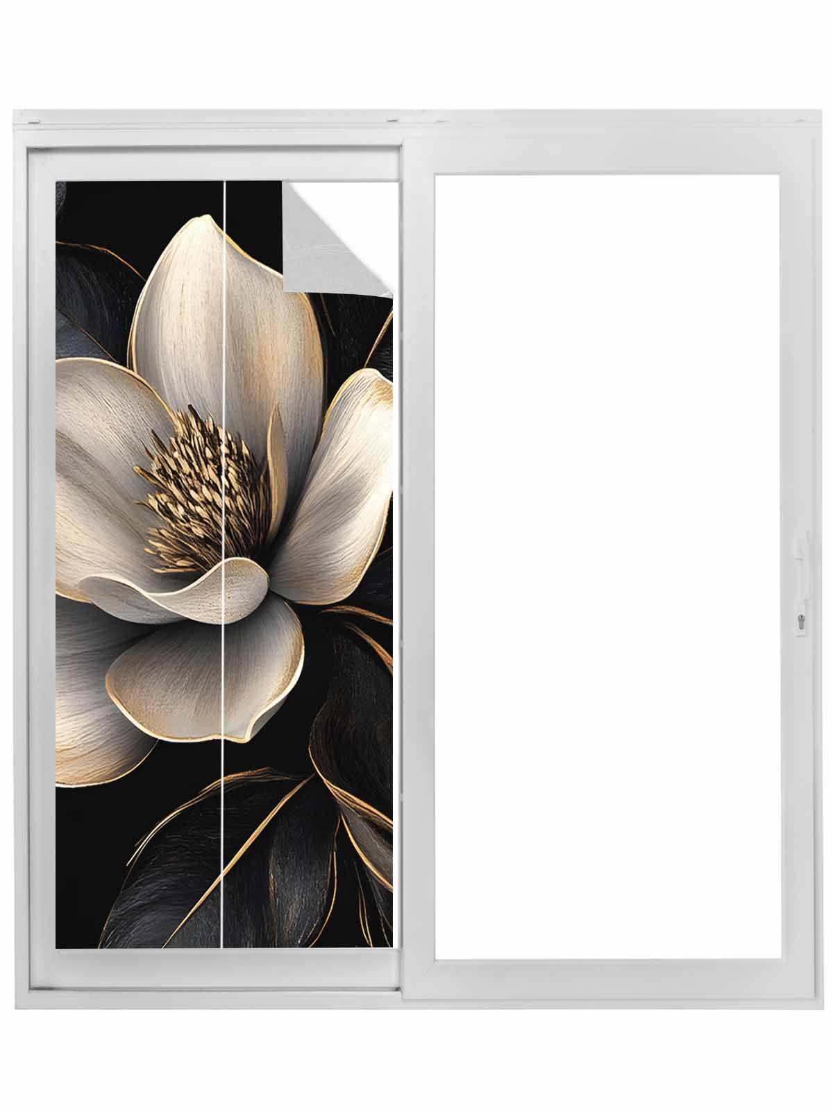 Black Gold Flower Window Privacy Film, Gradient Luxurious Floral ...