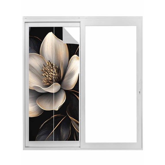 Black Gold Flower Window Privacy Film, Gradient Luxurious Floral ...