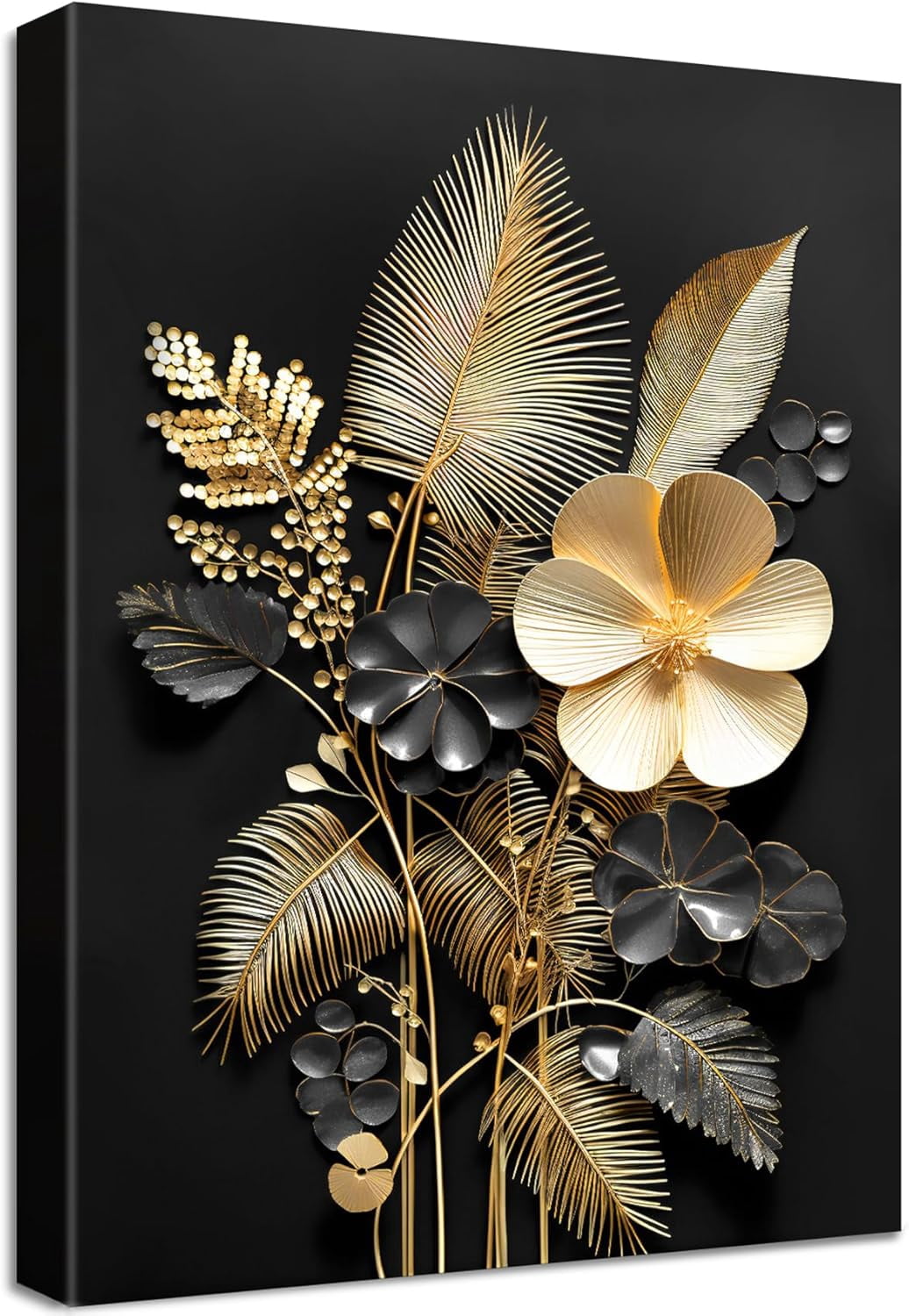 Black Gold Flowers Painting On Canvas Prints Poster Tropical Coconut ...