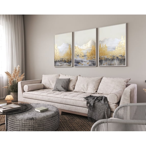 Black Gold Forest Abstract Wall Art Set 3 Stretched Canvas 16x24 ...