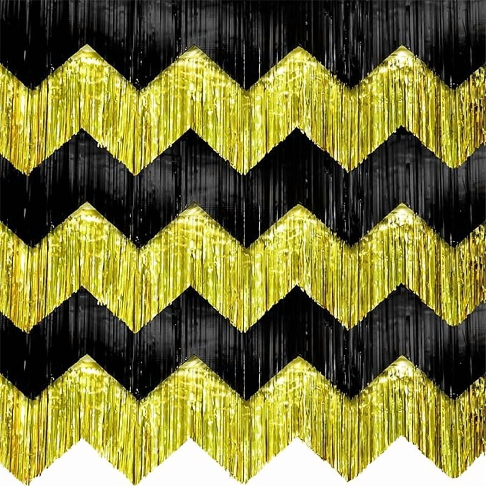 Black and Gold Fringe Backdrop Curtain - XtraLarge 6.6x1.7 Feet, Pack ...