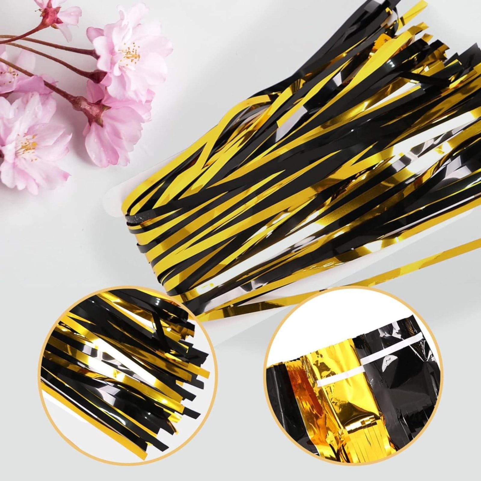 Black And Gold Fringe Curtain Metallic Foil Fringe Streamers Curtains ...