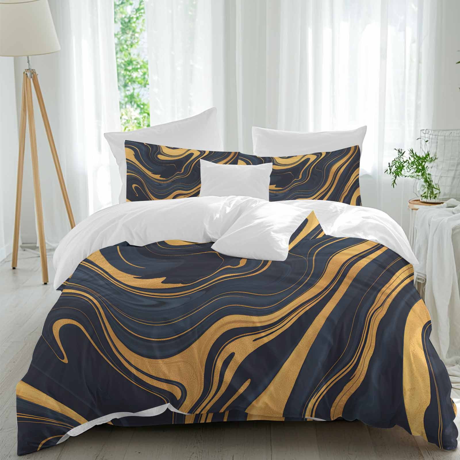 Black Gold Full Duvet Cover Set, Marble Textures Abstract Art Modern ...