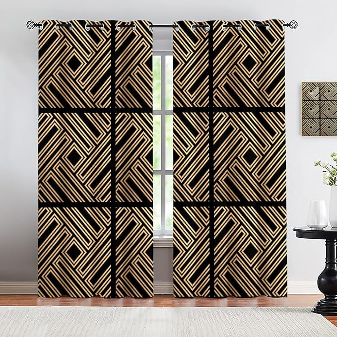 Black And Gold Geometric Curtains Geometric Stripes And Lines Window ...