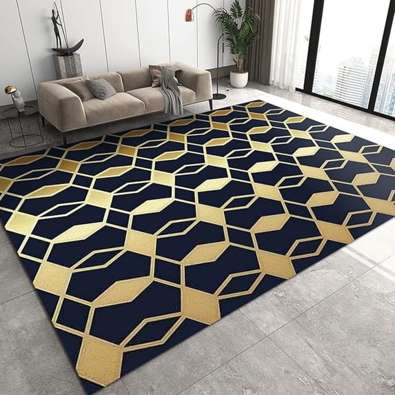 Black Gold Geometric Marble Area Rugs, Luxurious Yellow Curved ...