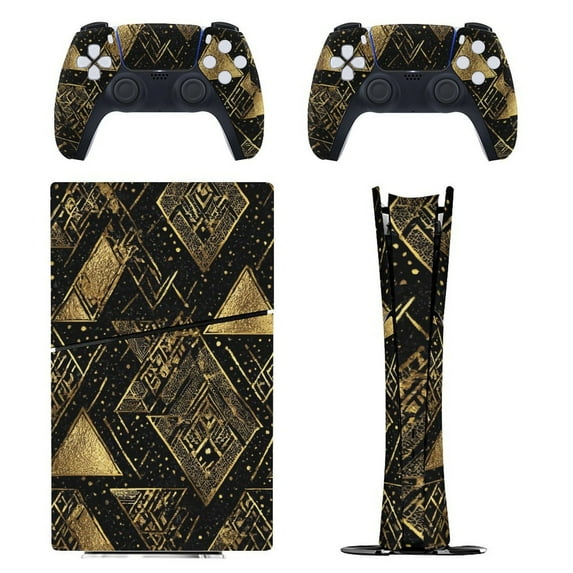 Black Gold Geometric Patterns Console Skin Bundle for PS5 Pro Slim Disc ...